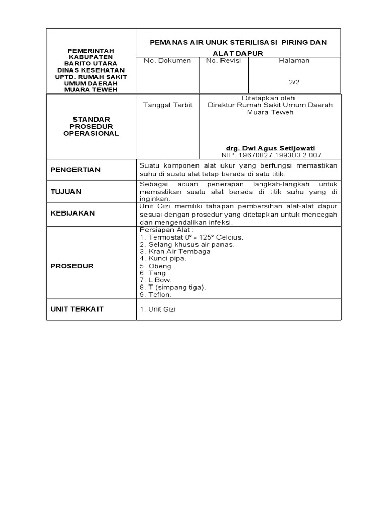 Pemanas Air Sterilisasi PAD - SOP | PDF