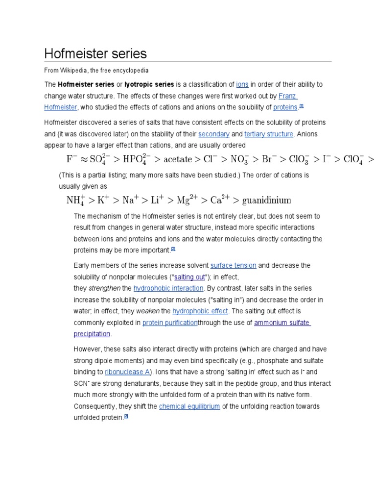 Hofmeister series | Solubility | Salt (Chemistry)