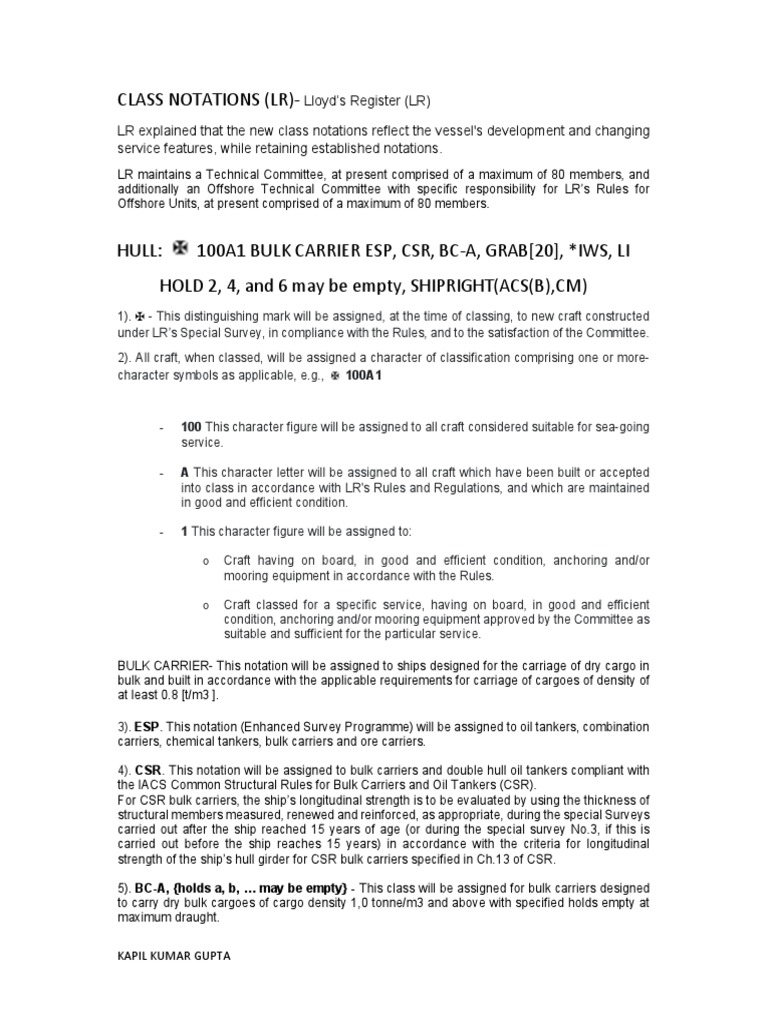 Class Notations (LR) | PDF | Ships | Oil Tanker