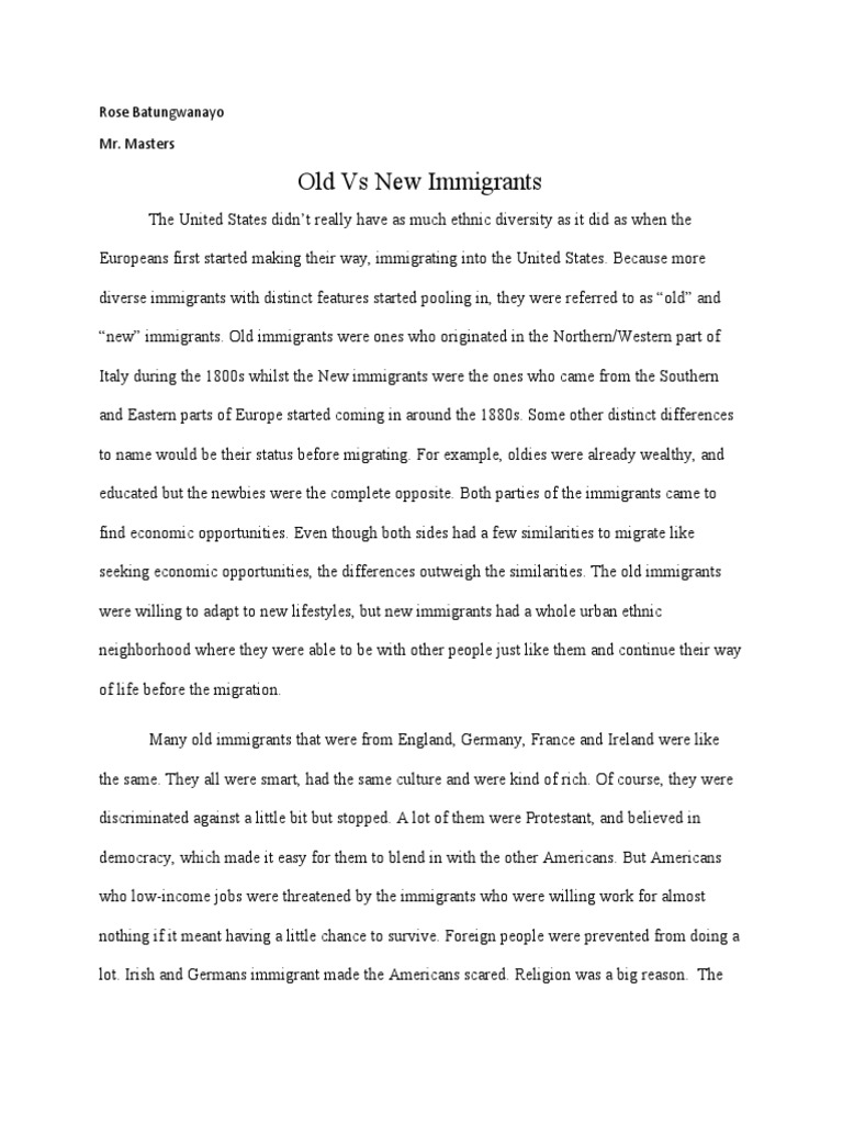 Old vs New Immigrants: Key Differences | PDF | Immigration | The United ...