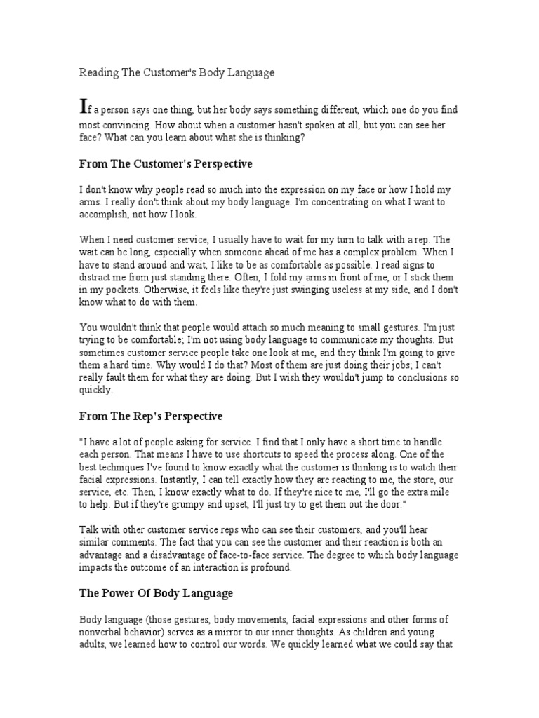 Understanding Customer Body Language | PDF | Body Language | Gesture