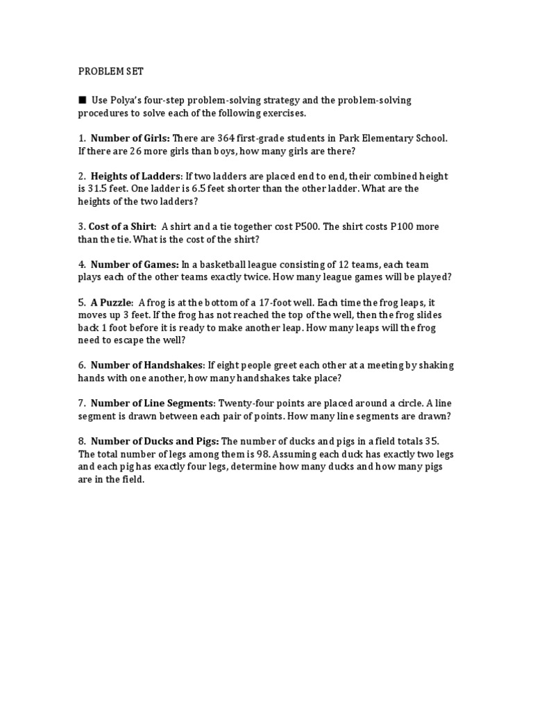 Polya Problem Solving Exercises | PDF