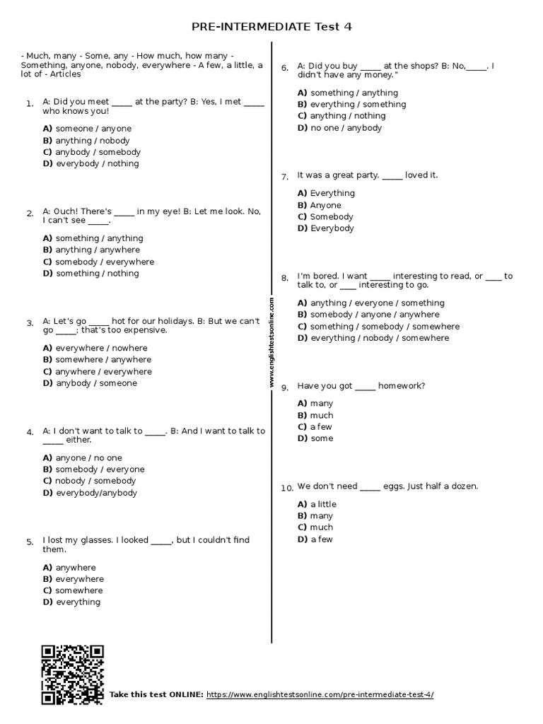 25 - Pre Intermediate Test 4 | PDF