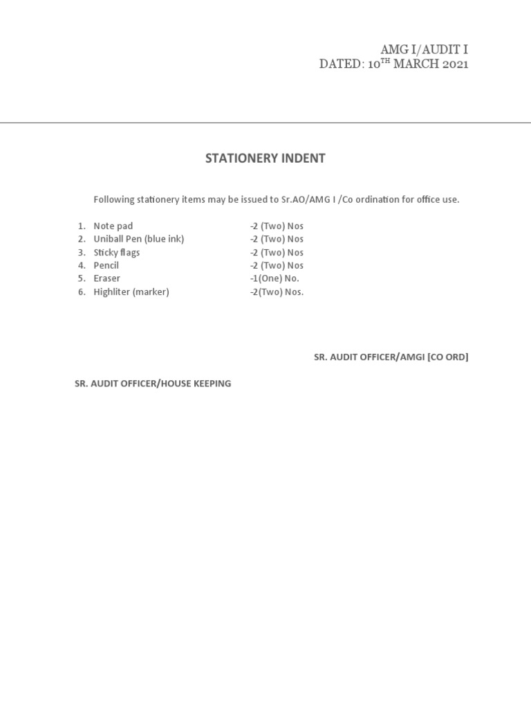 Stationery Indent | PDF