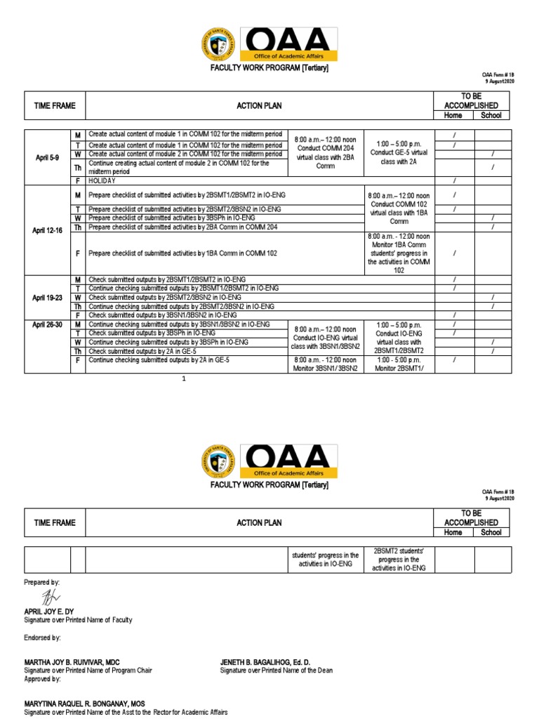 Faculty Work Program (April 2021) (Dy, April Joy E.) | PDF