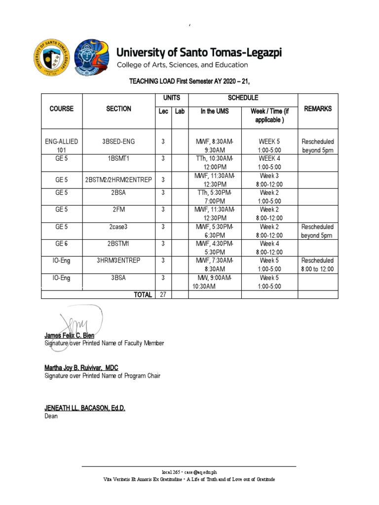 Faculty Teaching Load Bien | PDF