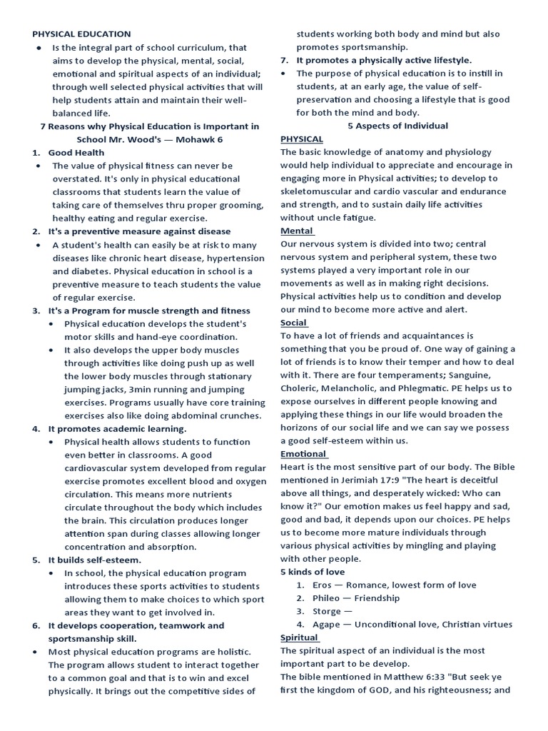 PHYSICAL EDUCATION-Notes | PDF | Physical Fitness | Flexibility (Anatomy)