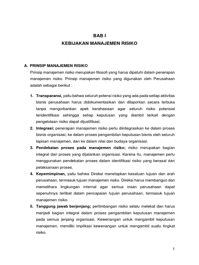 Pedoman Manajemen Risiko - Contoh | PDF