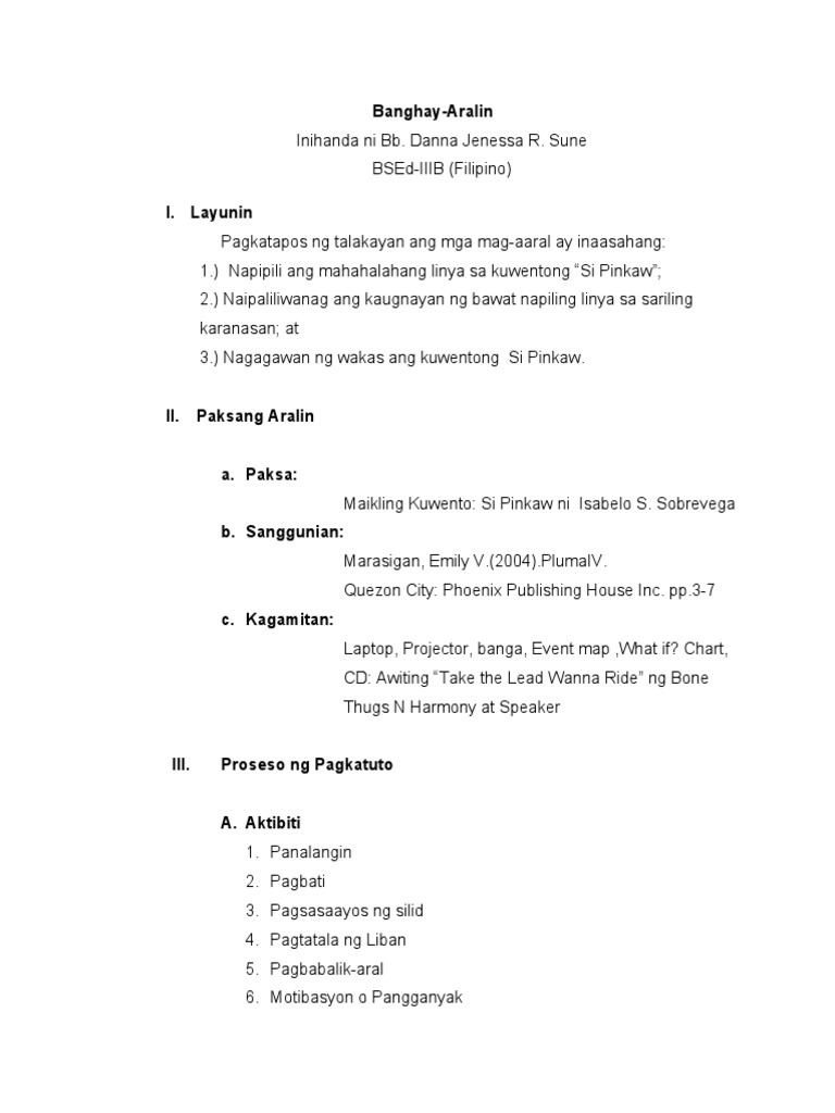 BanghayAralin Si Pinkaw | PDF