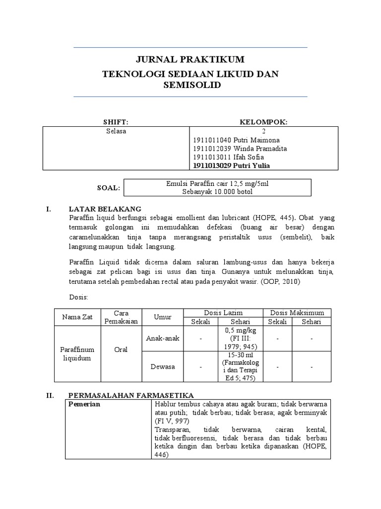 Preformulasi Emulsi Gliserol Parafin | PDF