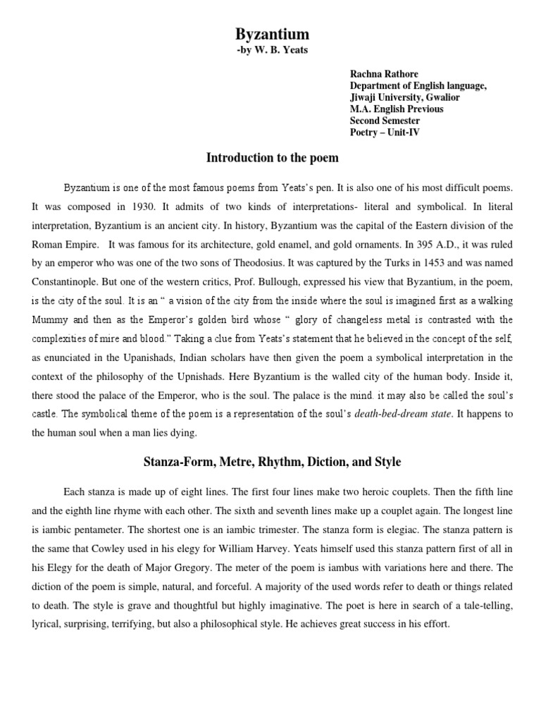 Byzantium by W.B.yeats PDF | PDF | Poetry | Indian Philosophy