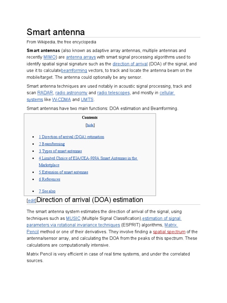 Smart Antenna: Direction of Arrival (DOA) Estimation | PDF | Antenna ...