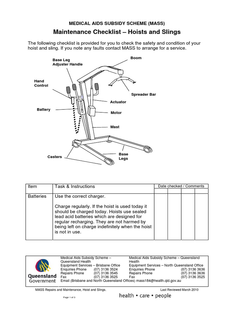 Maintenance Checklist - Hoists and Slings: Medical Aids Subsidy Scheme ...
