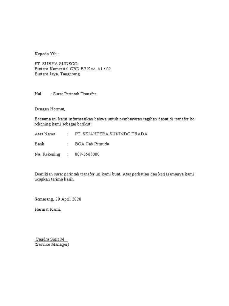 Format Surat Keterangan Transfer | PDF