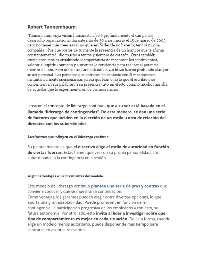 Liderazgo Continuo de Tannenbaum | PDF | Liderazgo | La naturaleza humana