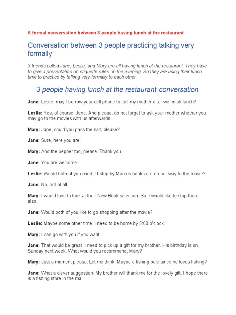 A Formal Conversation Between 3 People | PDF | Conversation