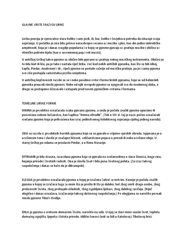 GLAVNE VRSTE L RAZVOJ LIRIKE U STAROM RIMU | PDF