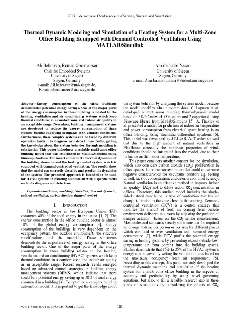 Thermal Dynamic Modeling and Simulation of A Heating System For A Multi ...