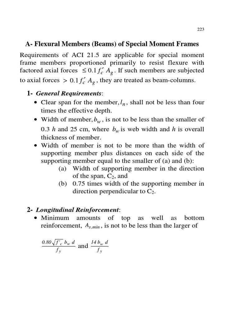 Reinforcement Requirements For Flexural Members Of Special Moment