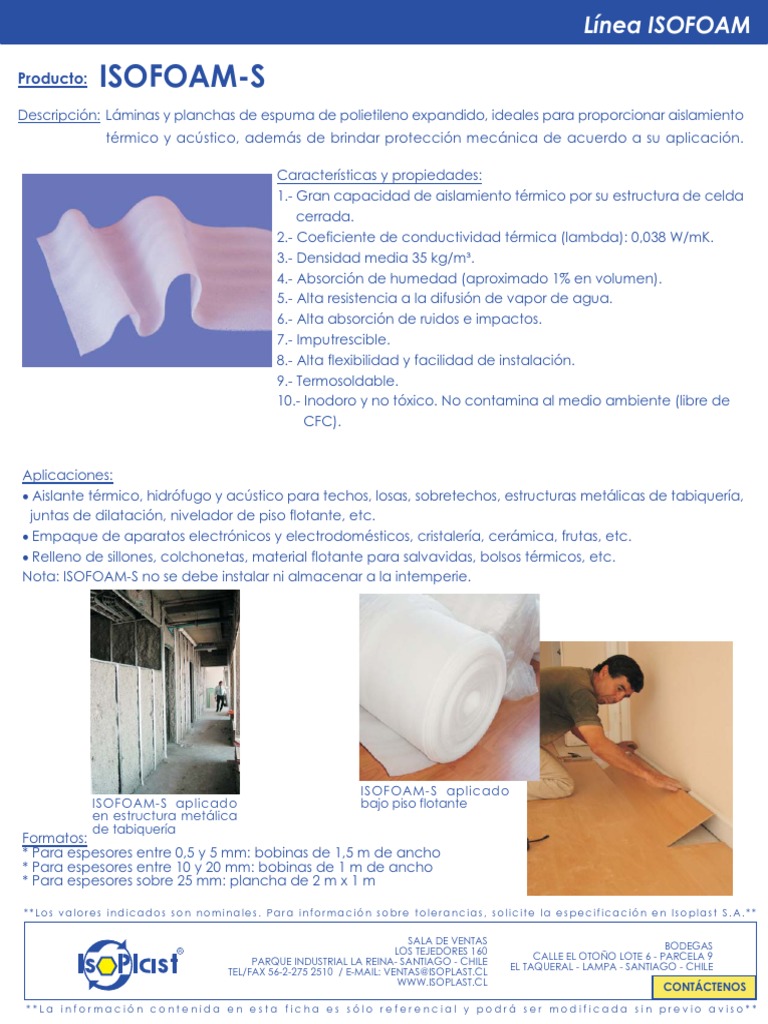 Isofoam S | PDF | Aislamiento térmico | Cantidades fisicas