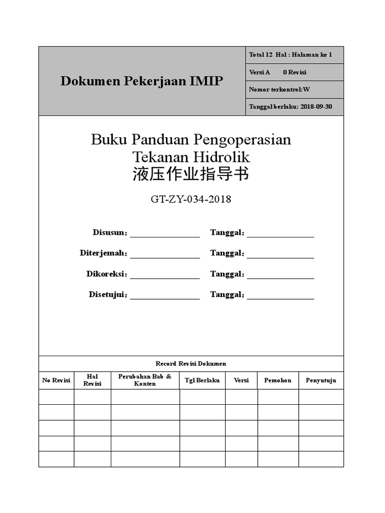 Instruksi Kerja Hidrolik IMIP | PDF | Bisnis | Teknologi & Rekayasa