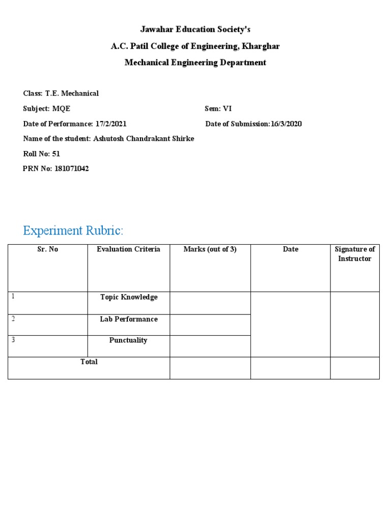 MQE Experiment | PDF | Measurement | Metrology