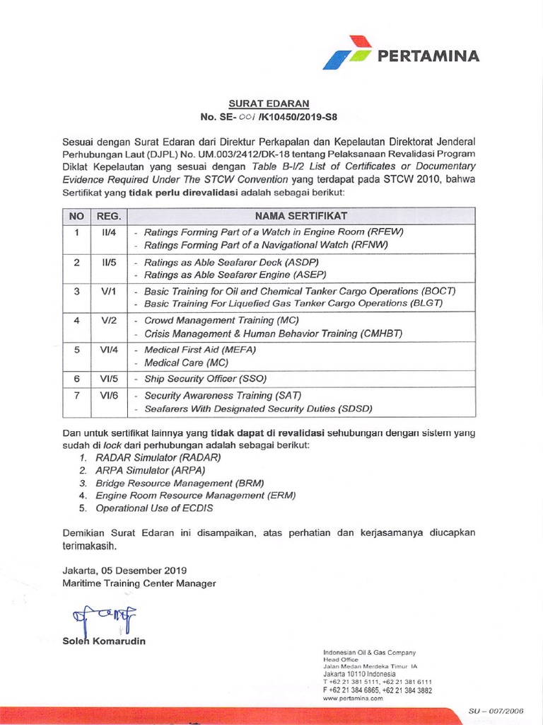 Se-001 K10450 2019-S8 (Revalidasi Sertifikat) | PDF