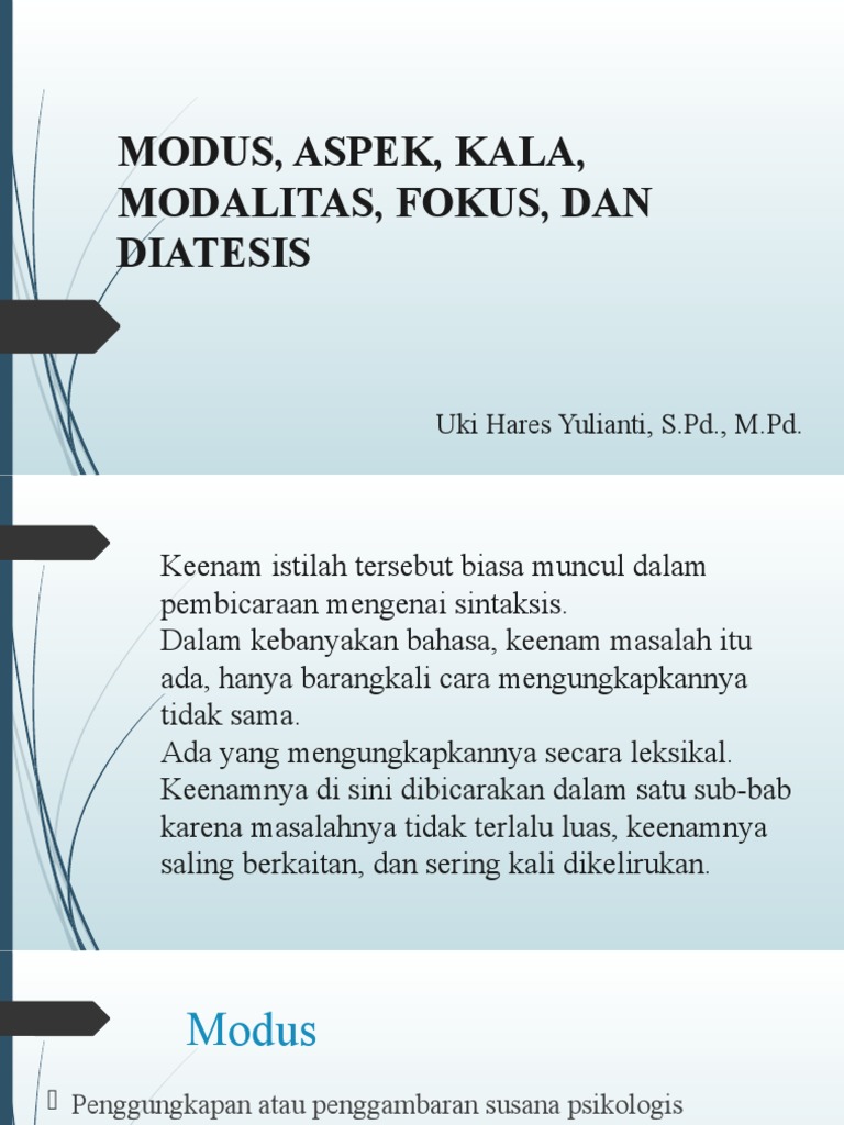 Modus, Aspek, Kala, Modalitas | PDF | Seni & Disiplin Bahasa | Kajian ...