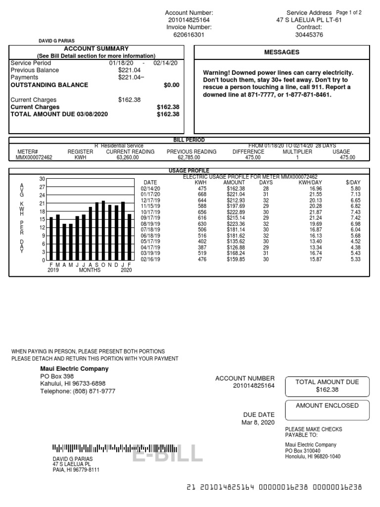 Understanding Your Maui Electric Company Billing Statement and ...