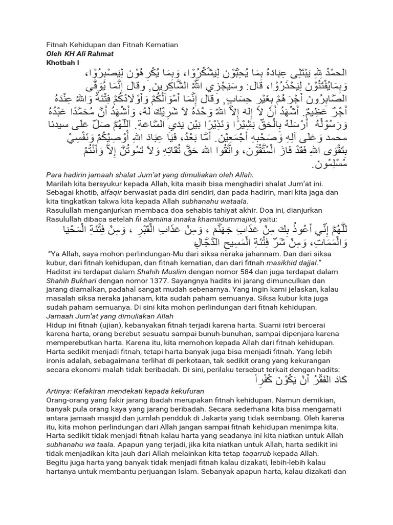 Fitnah Kehidupan Dan Fitnah Kematian | PDF