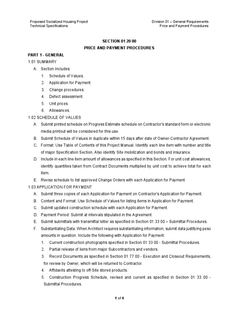SECTION 01 20 00 Price and Payment Procedures Part 1 - General | PDF | Specification (Technical ...
