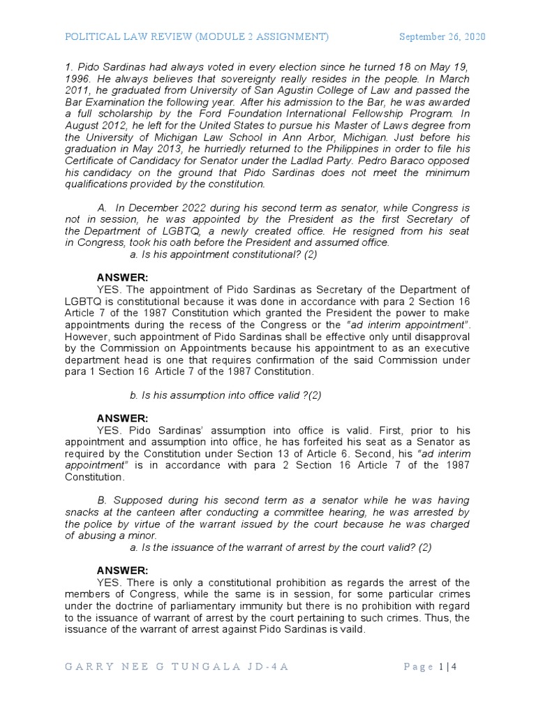 Module 2 Questions Political Law | PDF | Presidents Of The United ...