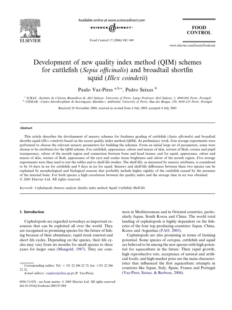 Development of New Quality Index Method (QIM) Schemes For Cuttlefish ...