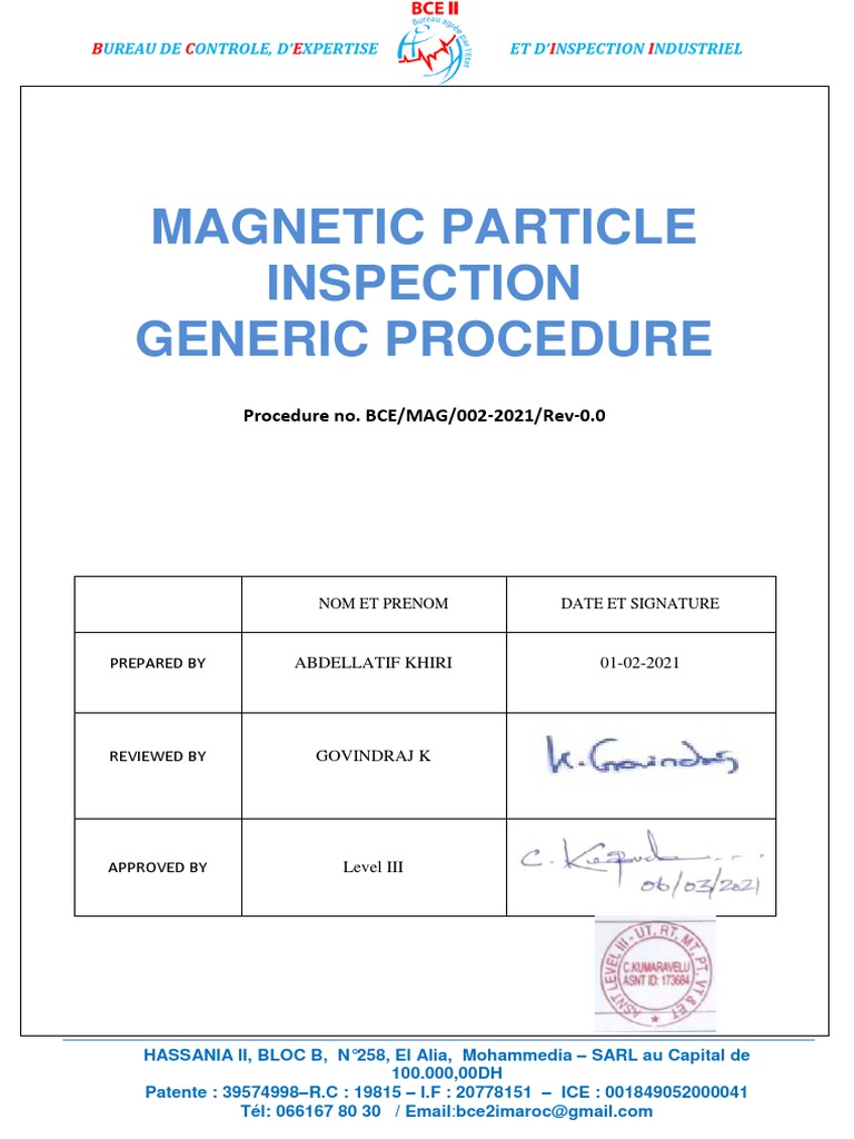 MPI Procedure For BCEII-Final | PDF | Nondestructive Testing | Welding