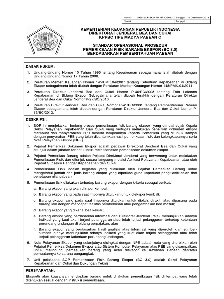 Pemeriksaan Fisik Barang Berdasarkan Pemberitahuan Pabean | PDF