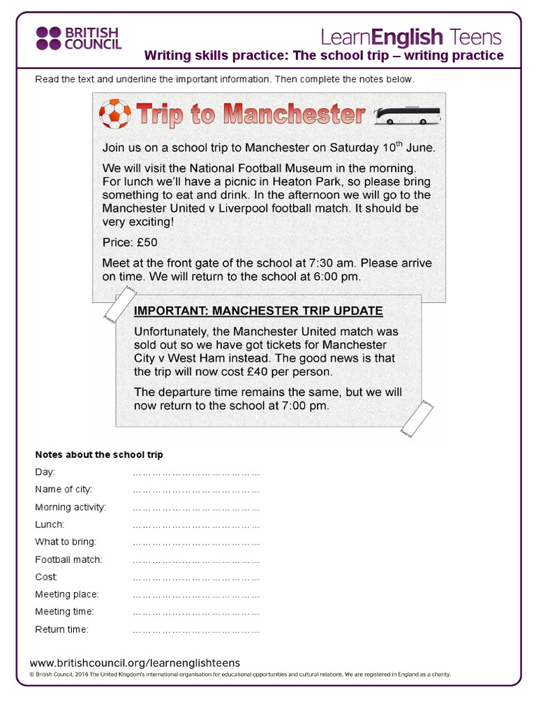 School Trip Writing Practice Guide | PDF | Career & Growth | Games ...
