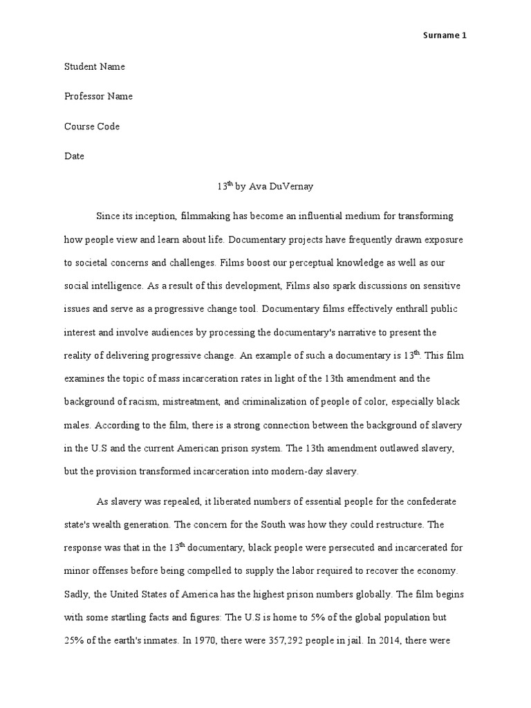 13th. Directed by Ava DuVernay | PDF | Incarceration In The United ...