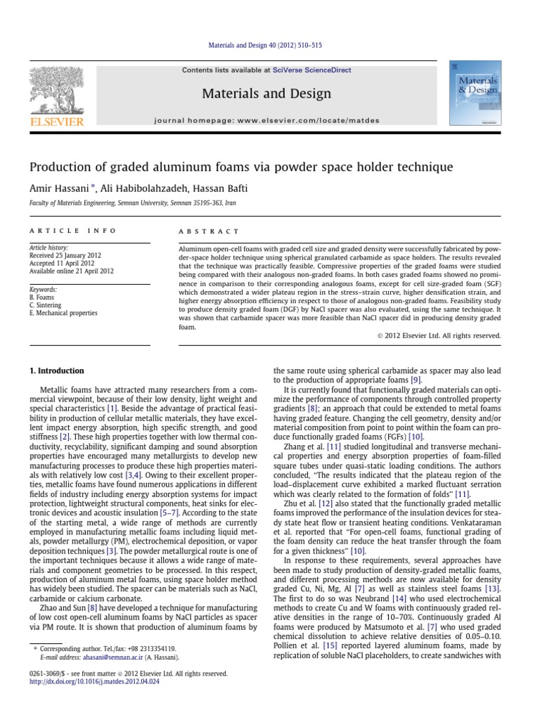 Production of Graded Aluminum Foams Via Powder Space Holder Technique ...