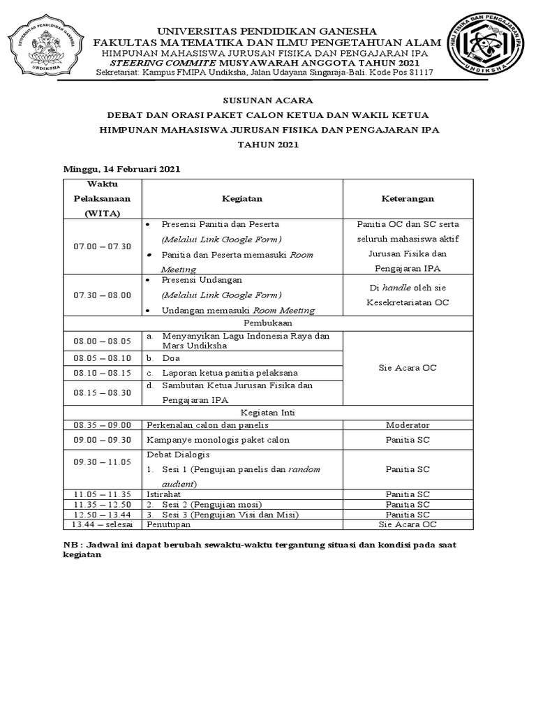 Rundown Lomba Debat Himpunan Fisika 2021 | PDF