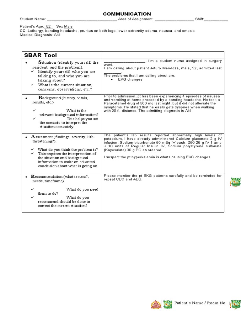SBAR Tool | PDF | Medical Specialties | Health Care