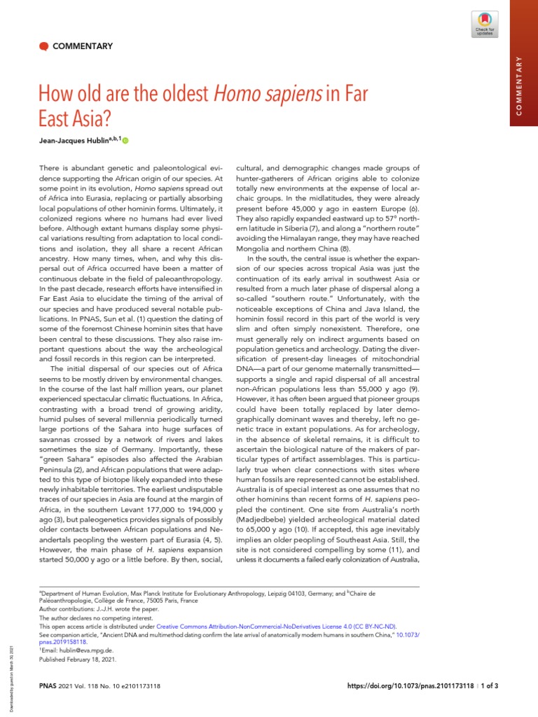 How Old Are The Oldest Homo Sapiens in Far East Asia | PDF ...