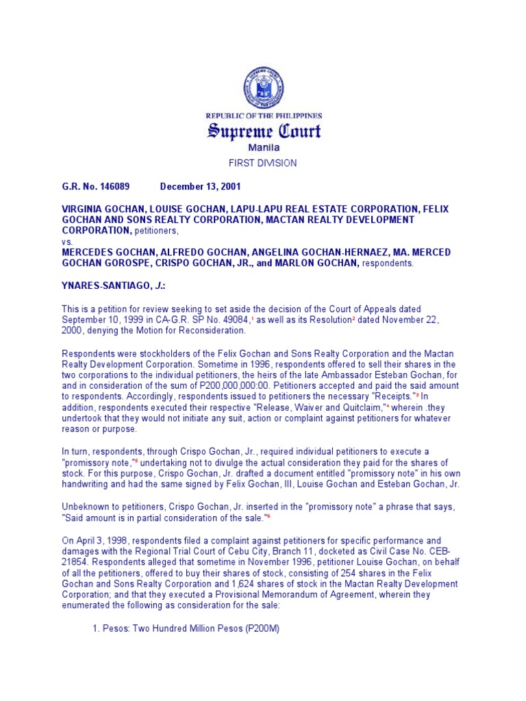 Gochan vs. Gochan GR No. 146089 December 13, 2001 | PDF | Complaint ...