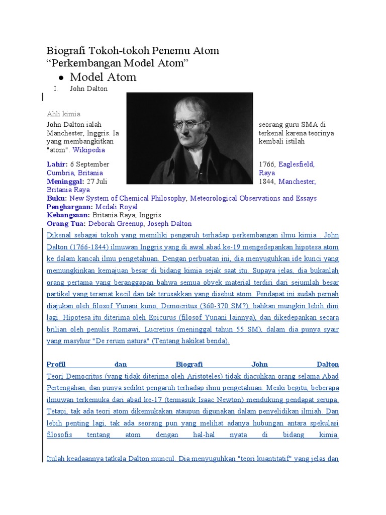 Profil dan Biografi Tokoh-tokoh Penemu Atom | PDF