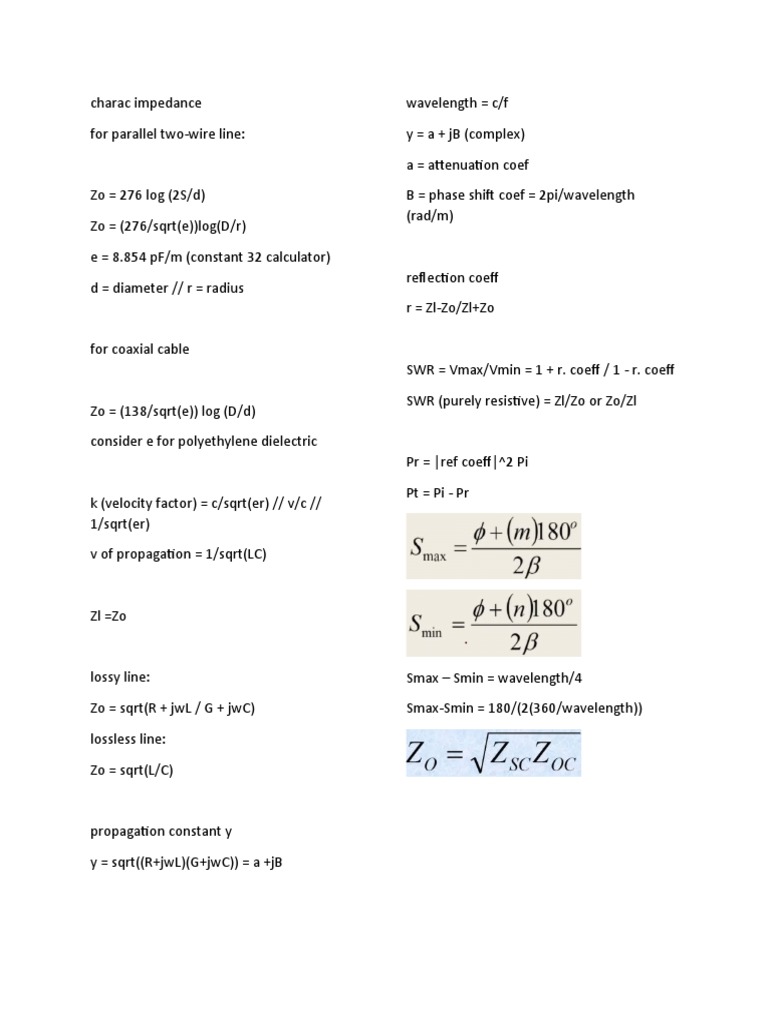 Notes Transmission Lines Formula | PDF