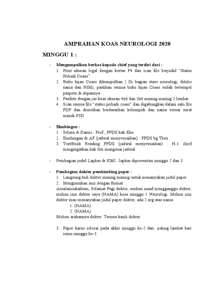 Amprahan Koas Neurologi 2020 | PDF