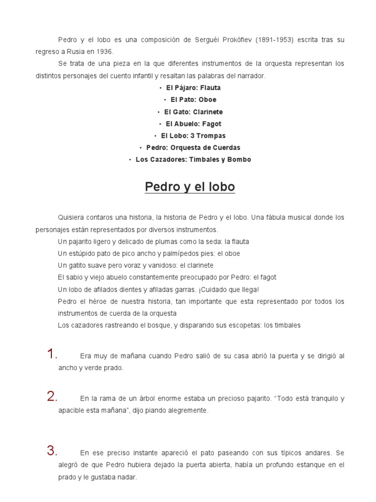 Texto Pedro y El Lobo | PDF | Ocio | Entretenimiento (general)