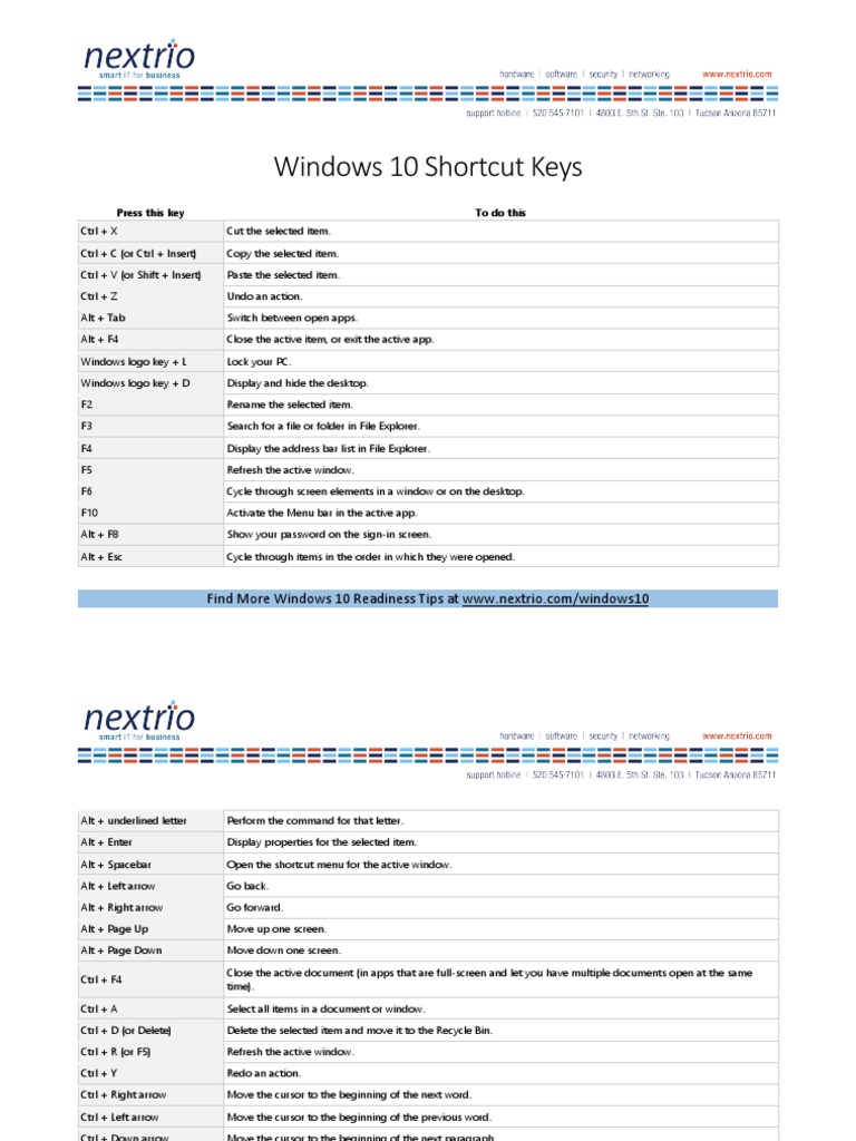 Windows 10 shortcut keys guide | PDF | Text | Input/Output