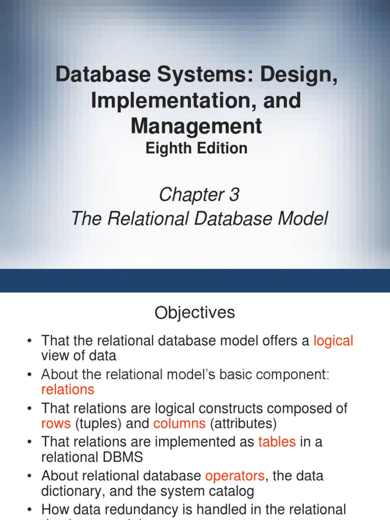Chapter 3-Database Systems Eighth Edition Presentation | PDF | Relational Database | Relational ...