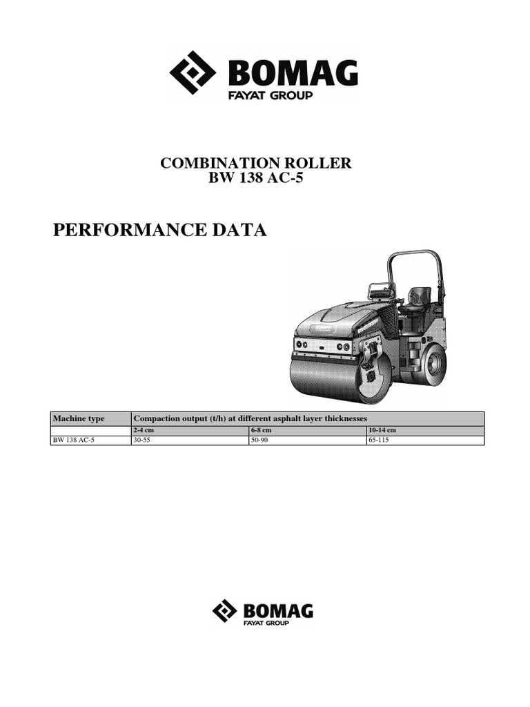 Performance Data: Combination Roller BW 138 AC-5 | PDF | Engines | Vehicles