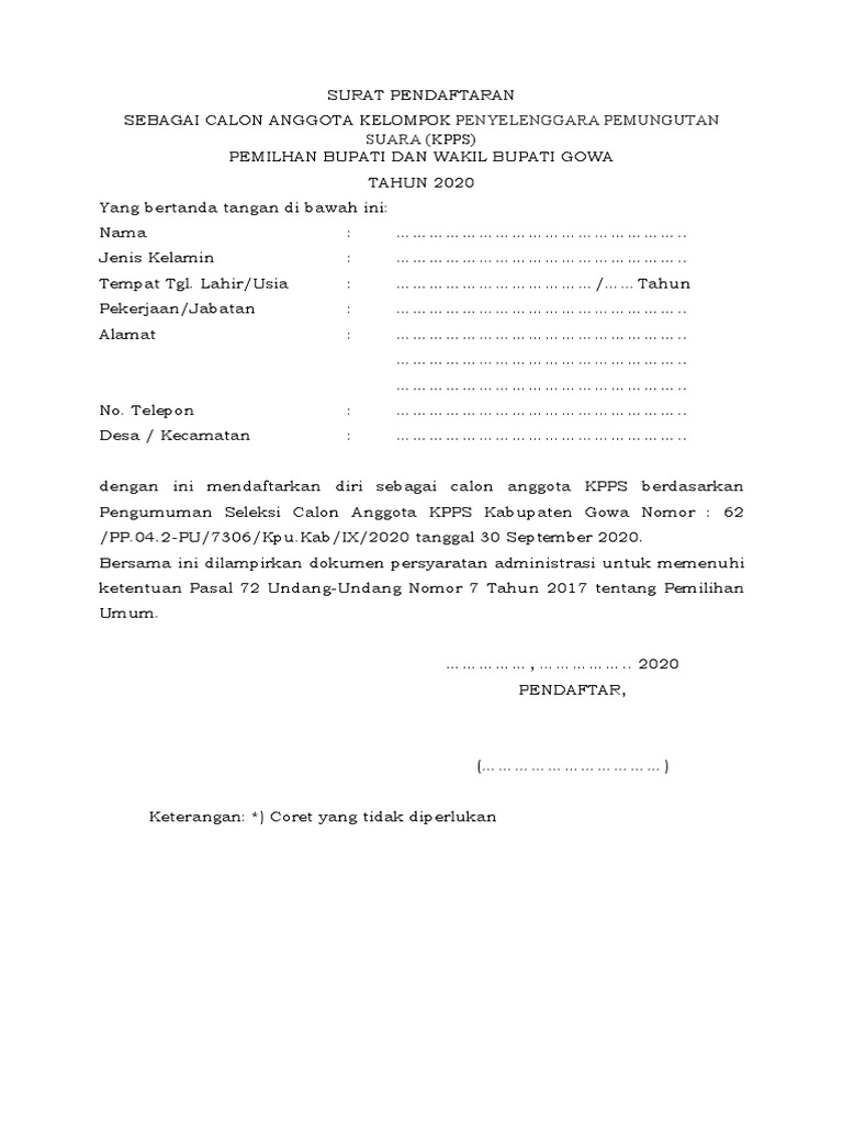 Formulir Pendaftaran KPPS | PDF